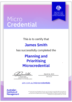 Microcredential in Planning and Prioritising - AIM